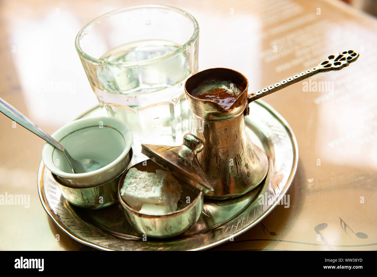 Traditional Bosnian coffee being served in a Sarajevo Café, Bosnia and ...
