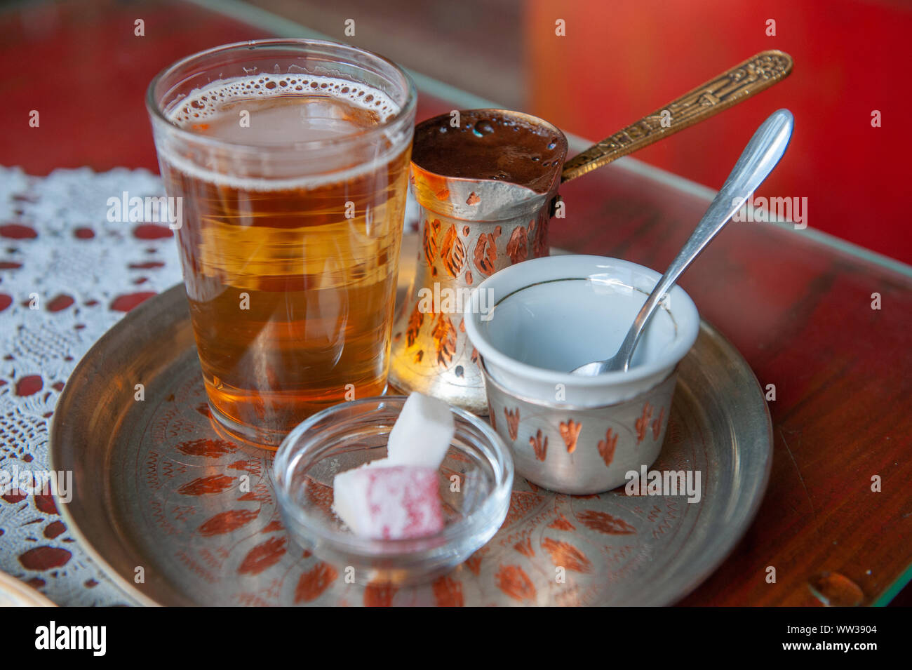 Traditional Bosnian coffee being served in a Sarajevo Café, Bosnia and ...