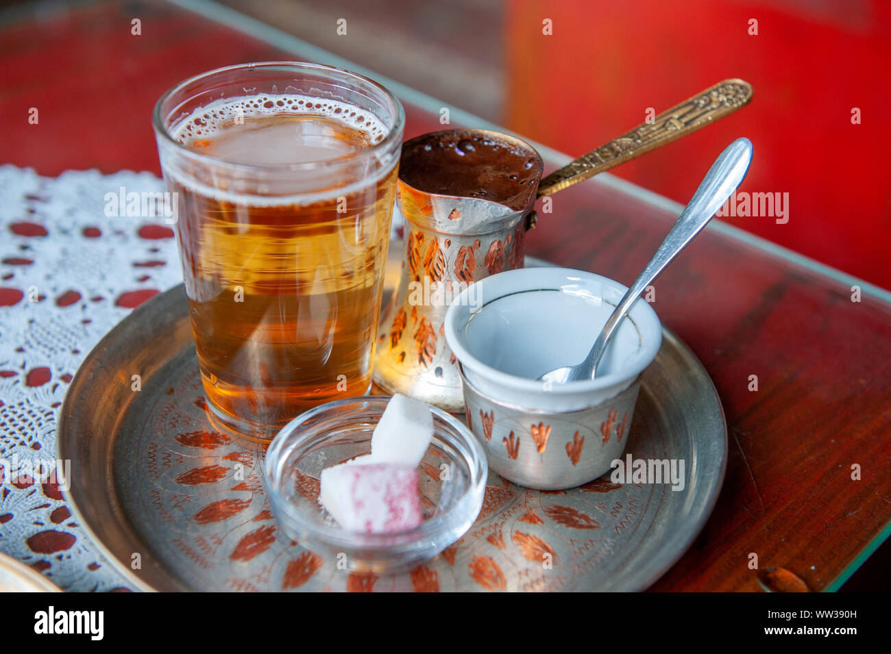 Traditional Bosnian coffee being served in a Sarajevo Café, Bosnia and ...