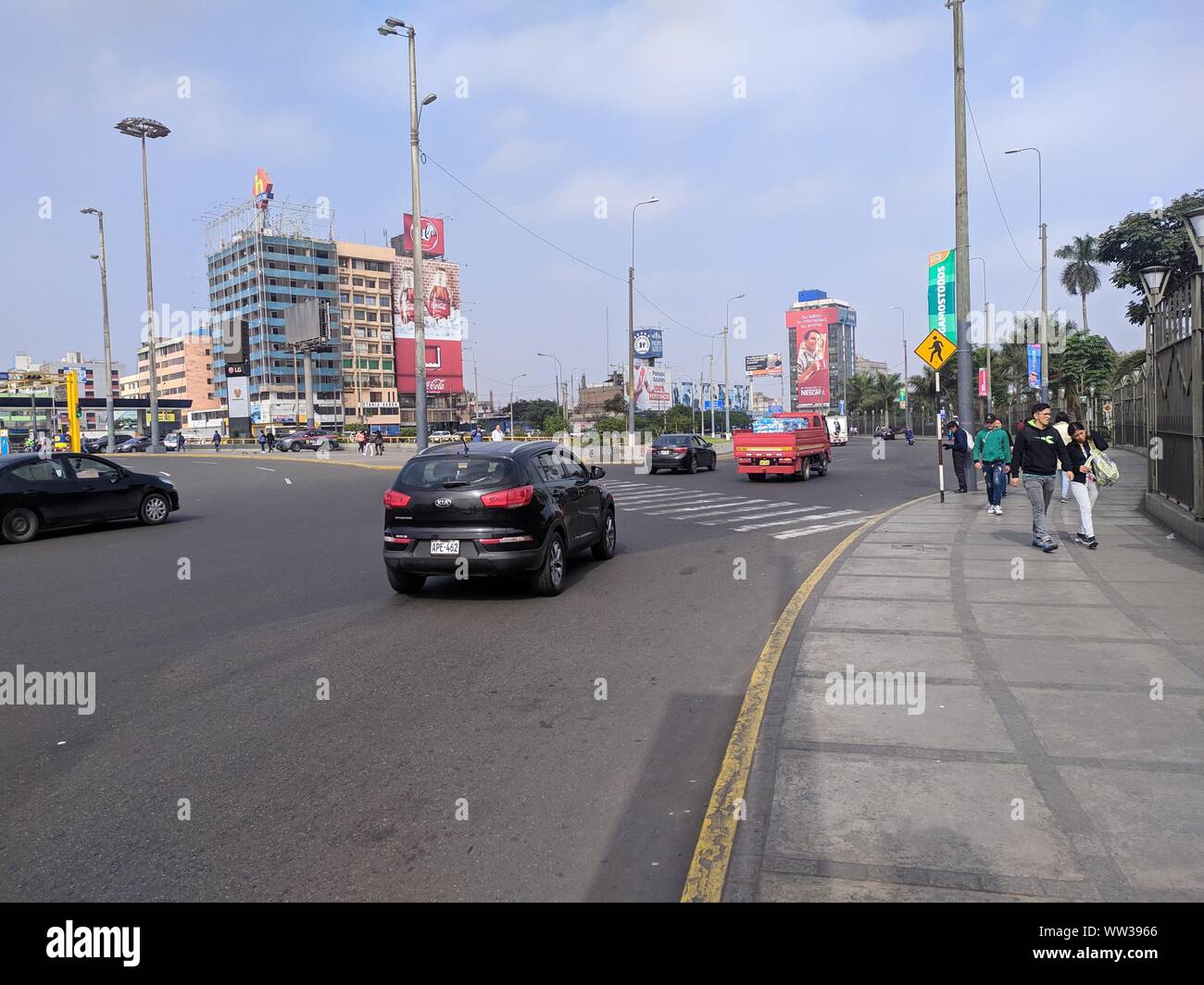 Traffic at the main highways Via expresa and Javier Prado at the ...