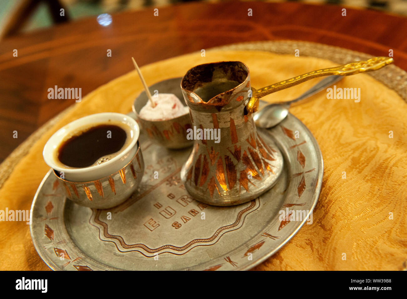 Traditional Bosnian coffee being served in a Sarajevo Café, Bosnia and ...