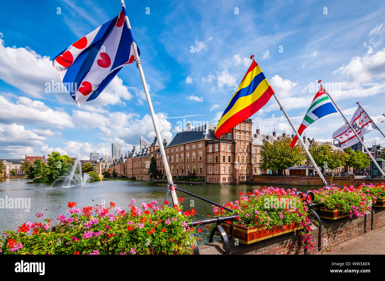 Flags of the Dutch provinces at the Hofvijver in The Hague, The ...