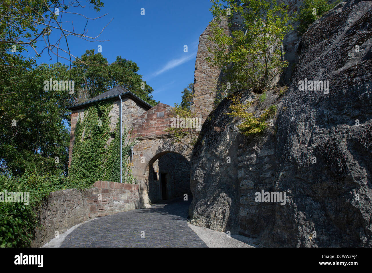 Castle and fortification Waldeck looking out over the Edersee lake in ...