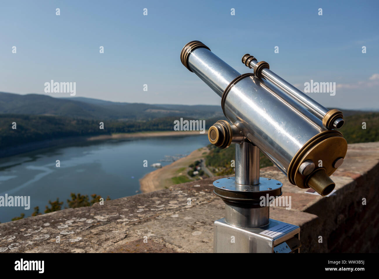 Castle and fortification Waldeck looking out over the Edersee lake in ...