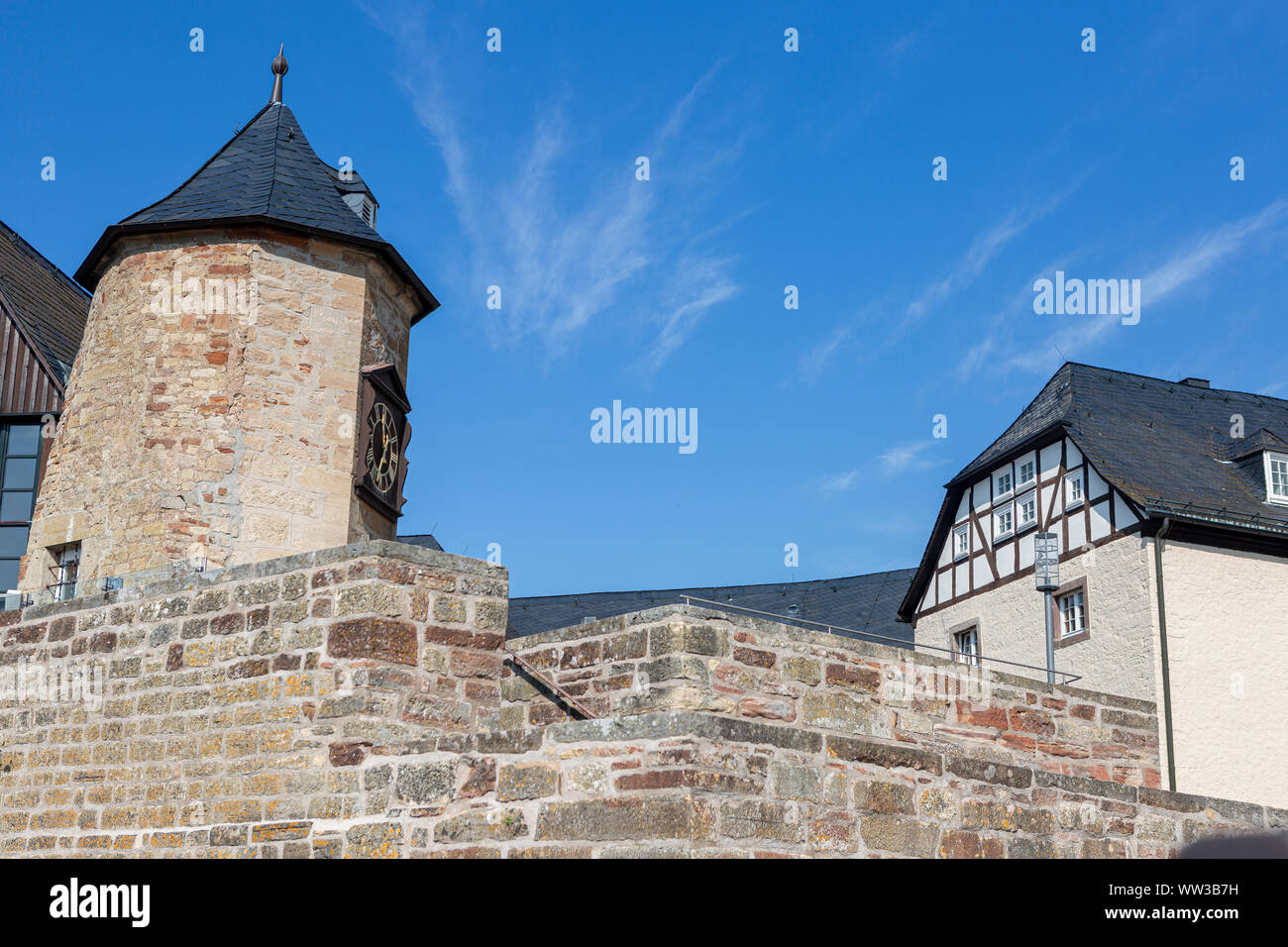 Castle and fortification Waldeck looking out over the Edersee lake in ...