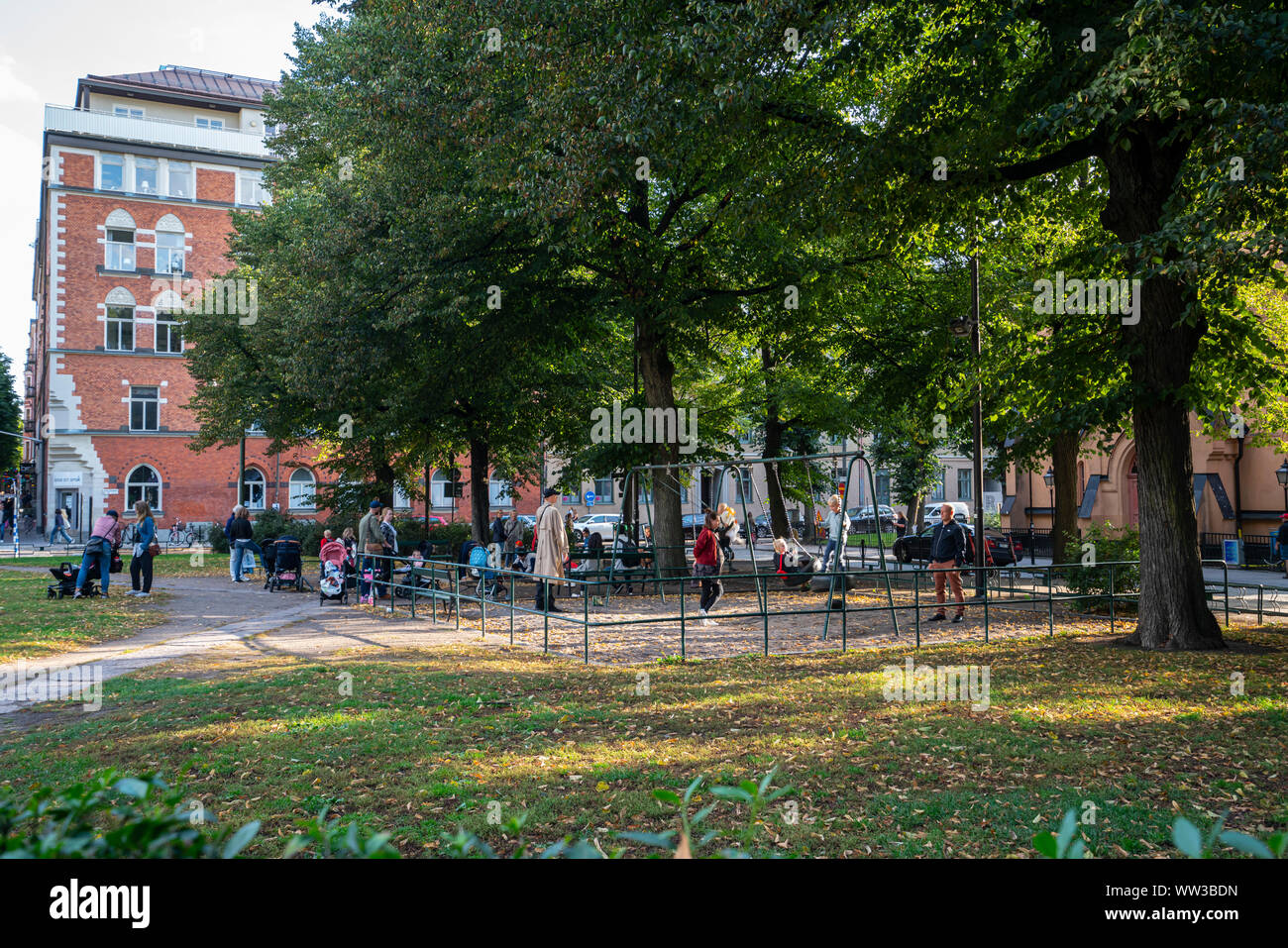 Stockholm, Sweden. September 2019. some children play in the ...