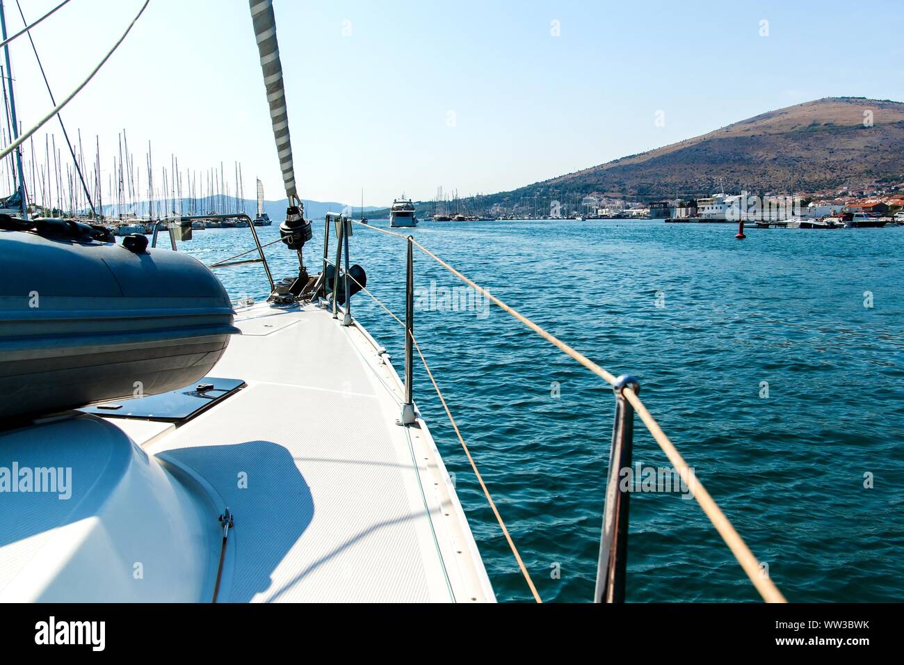 Boats on the Adriatic Sea from the deck of a yacht. Cruise from harbor ...