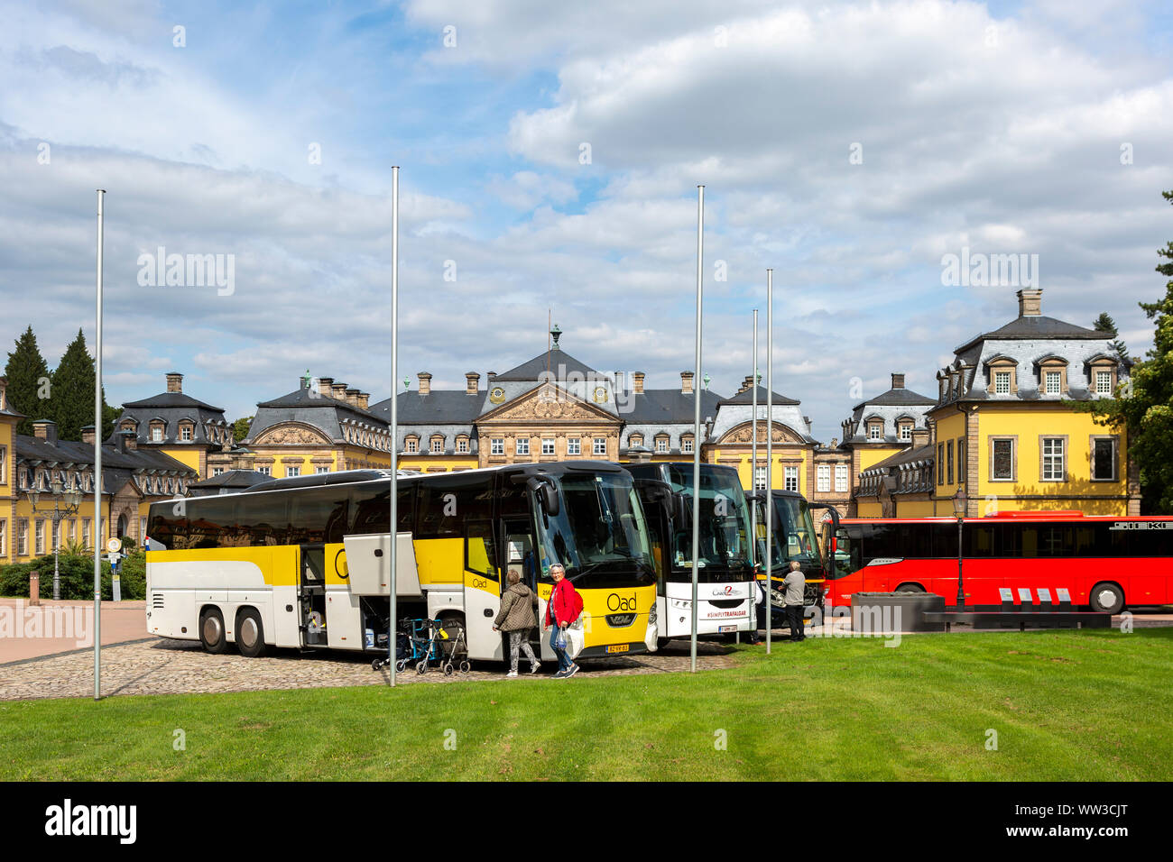 Tourist and local buses obstructing the view on the Arolsen castle in ...
