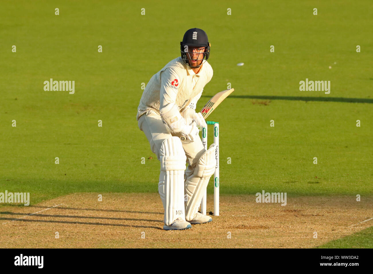 LONDON, ENGLAND. 12 SEPTEMBER 2019: Jack Leach of England batting ...