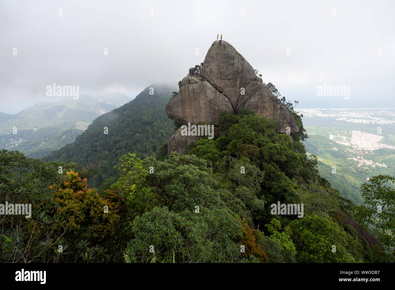 Rappel in rainforest mountain, Tijuca Forest, Rio de Janeiro, Brazil ...