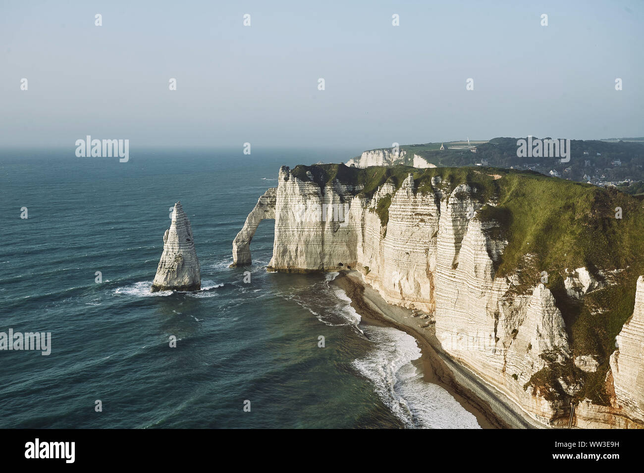 Beautiful rocks covered with grass in the shores of Normandy Stock ...