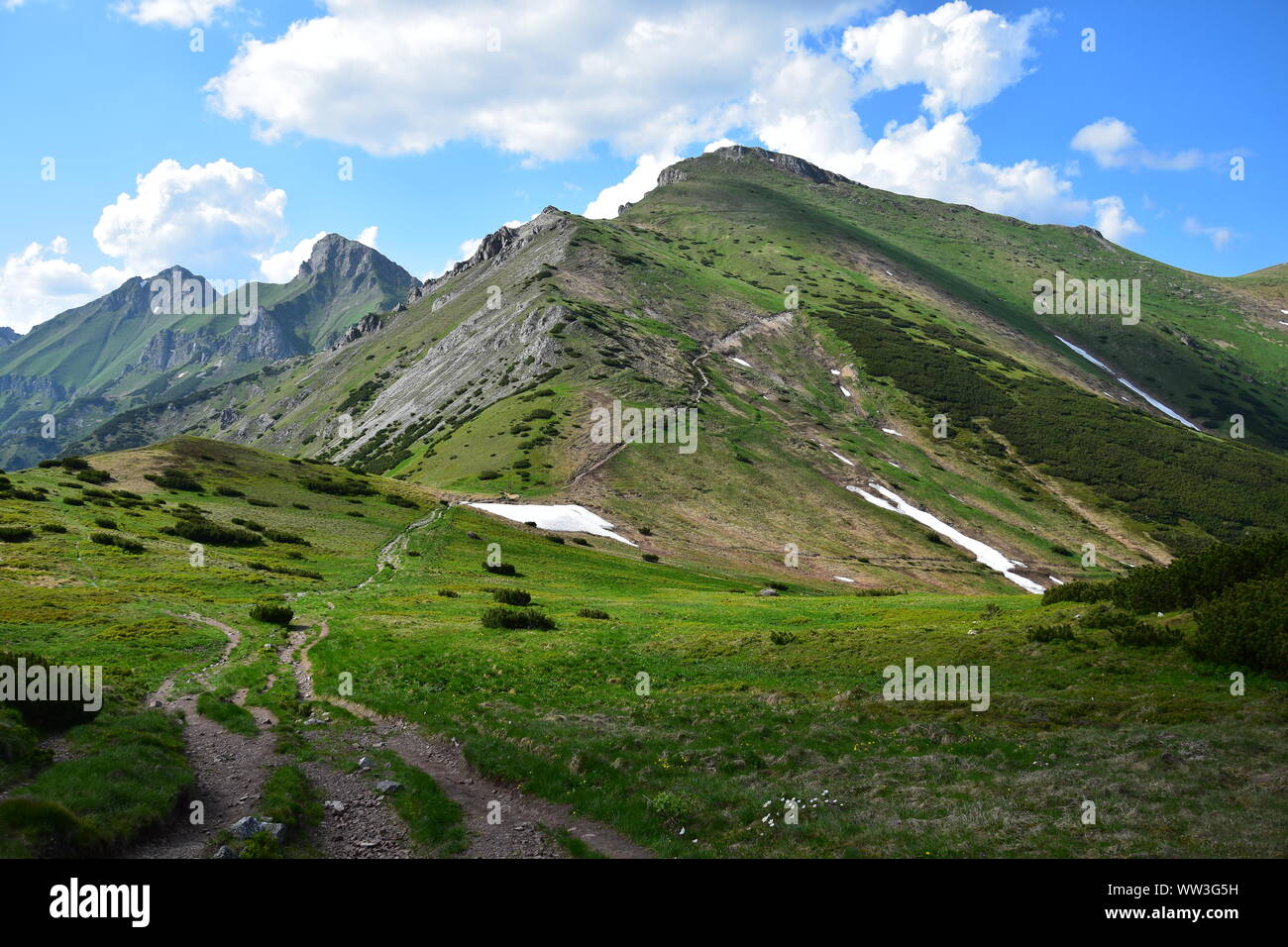The mountain saddle Kopske sedlo in the Belianske Tatra, on the left ...