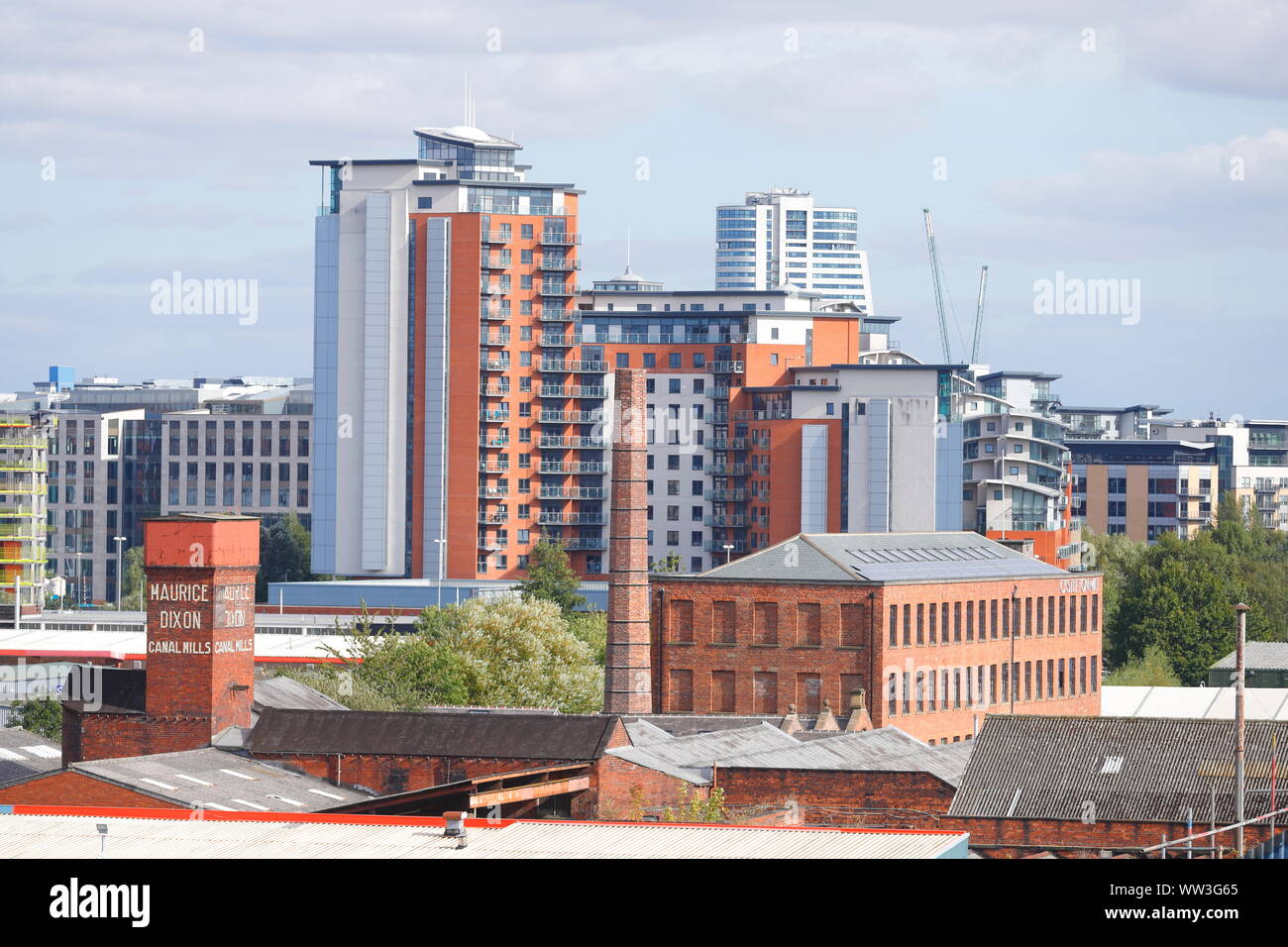 A view across Leeds skyline with the Victorian built Castleton Mill and ...