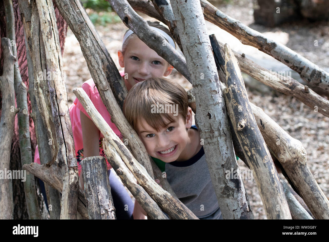 kids playing in a lean to Stock Photo - Alamy