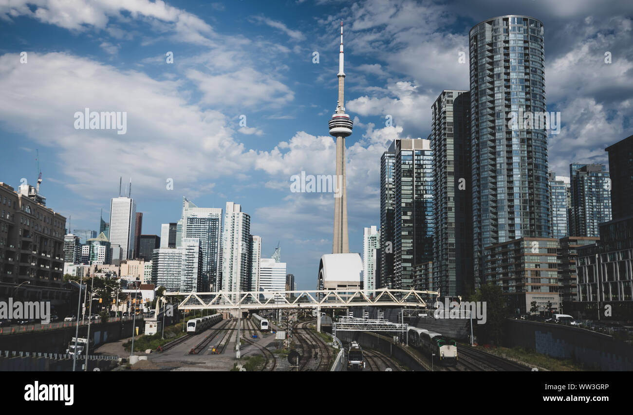 Toronto city skyline and Union train station in Toronto, Canada Stock ...