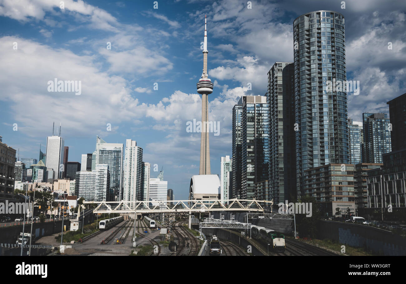Toronto city skyline and Union train station in Toronto, Canada Stock ...