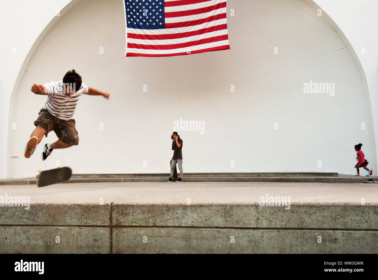 Skateboarding at Forest Park bandshell in Queens, New York City Stock ...