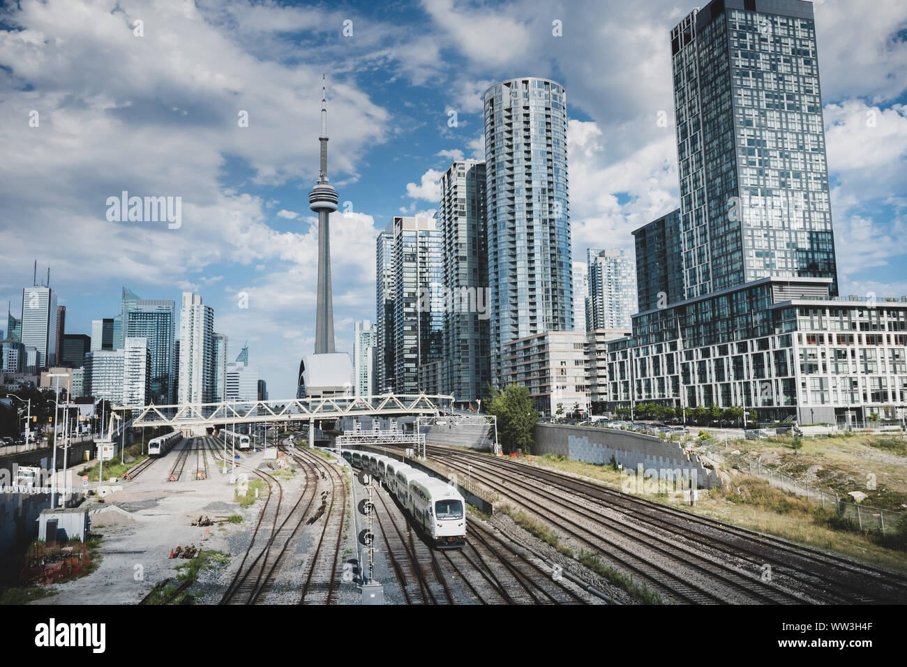 Toronto city skyline and Union train station in Toronto, Canada Stock ...