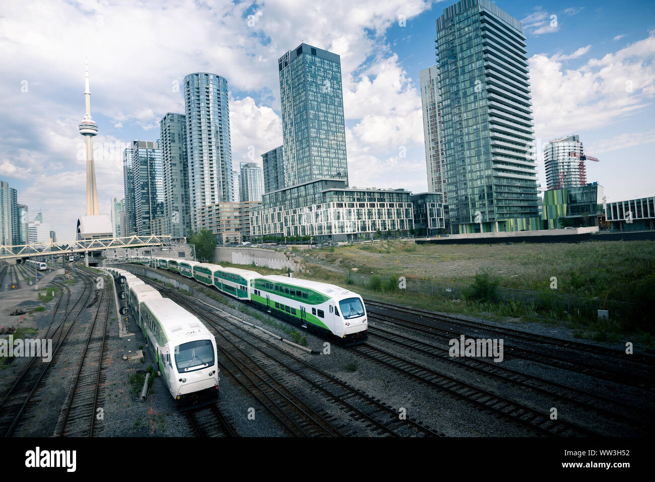 Toronto city skyline and Union train station in Toronto, Canada Stock ...