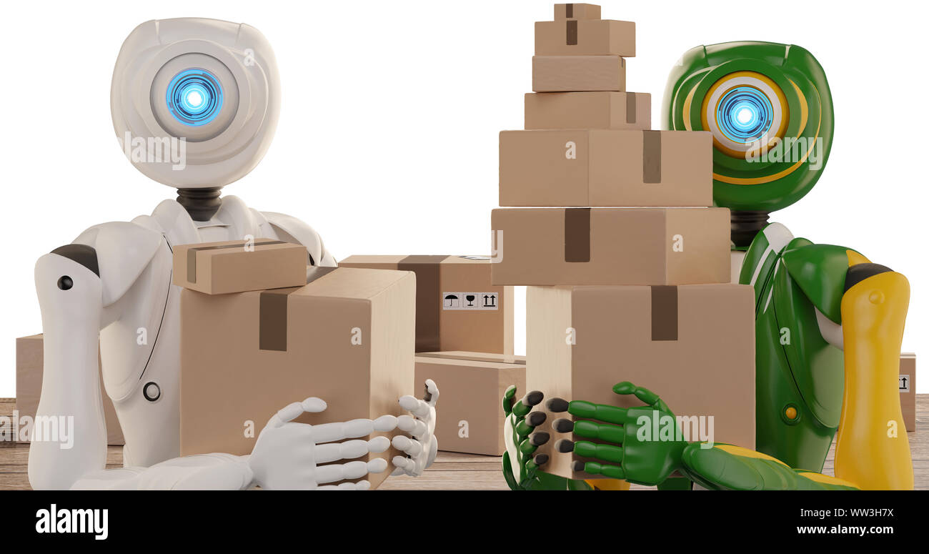 autonomous delivery robot shipping parcels 3d-illustration Stock Photo ...