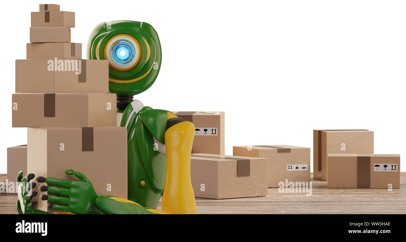 autonomous delivery robot shipping parcels 3d-illustration Stock Photo ...