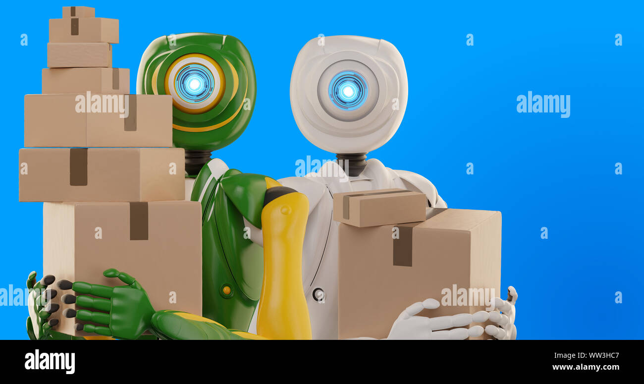 autonomous delivery robot shipping parcels 3d-illustration Stock Photo ...