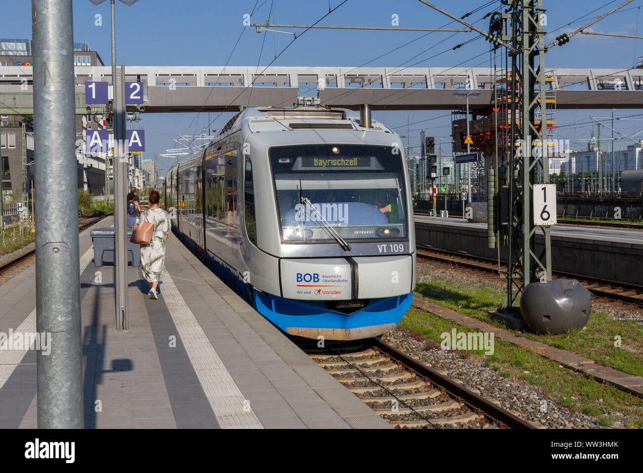A BOB train arriving at a train platform in Munich, Bavaria, Germany ...