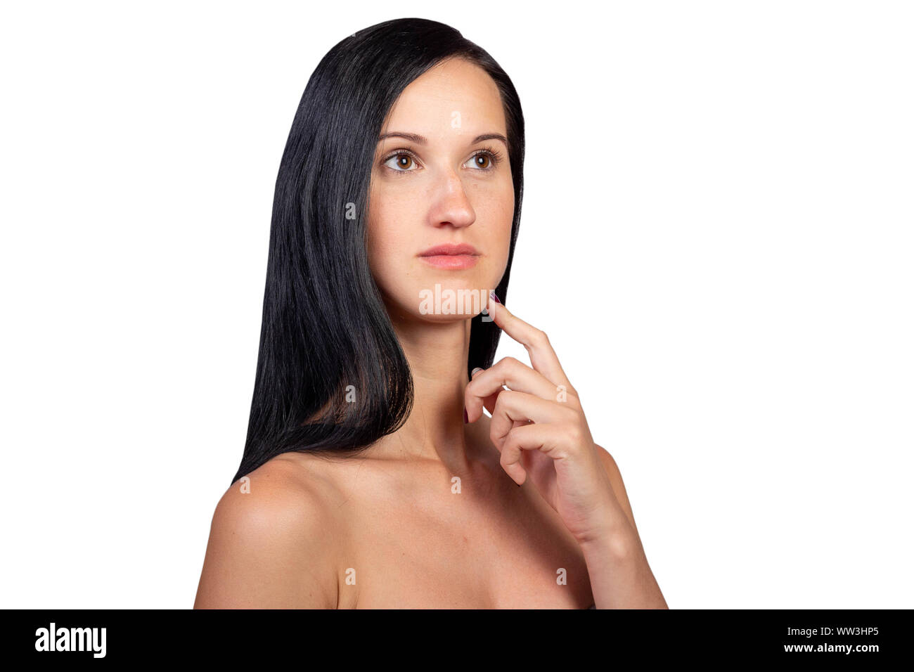 Closeup Portrait Of A Young Beautiful Brunette Girl Without Makeup