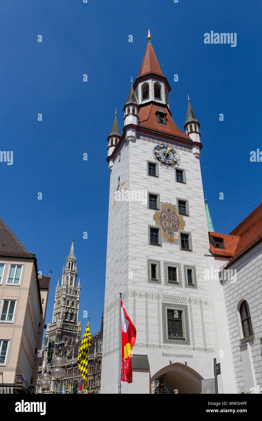 View towards the spire of the Old Town Hall (with the spire of the New ...