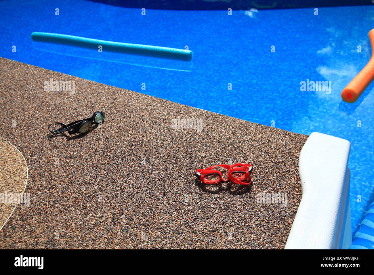Empty private pool with toys from the last visitors Stock Photo - Alamy