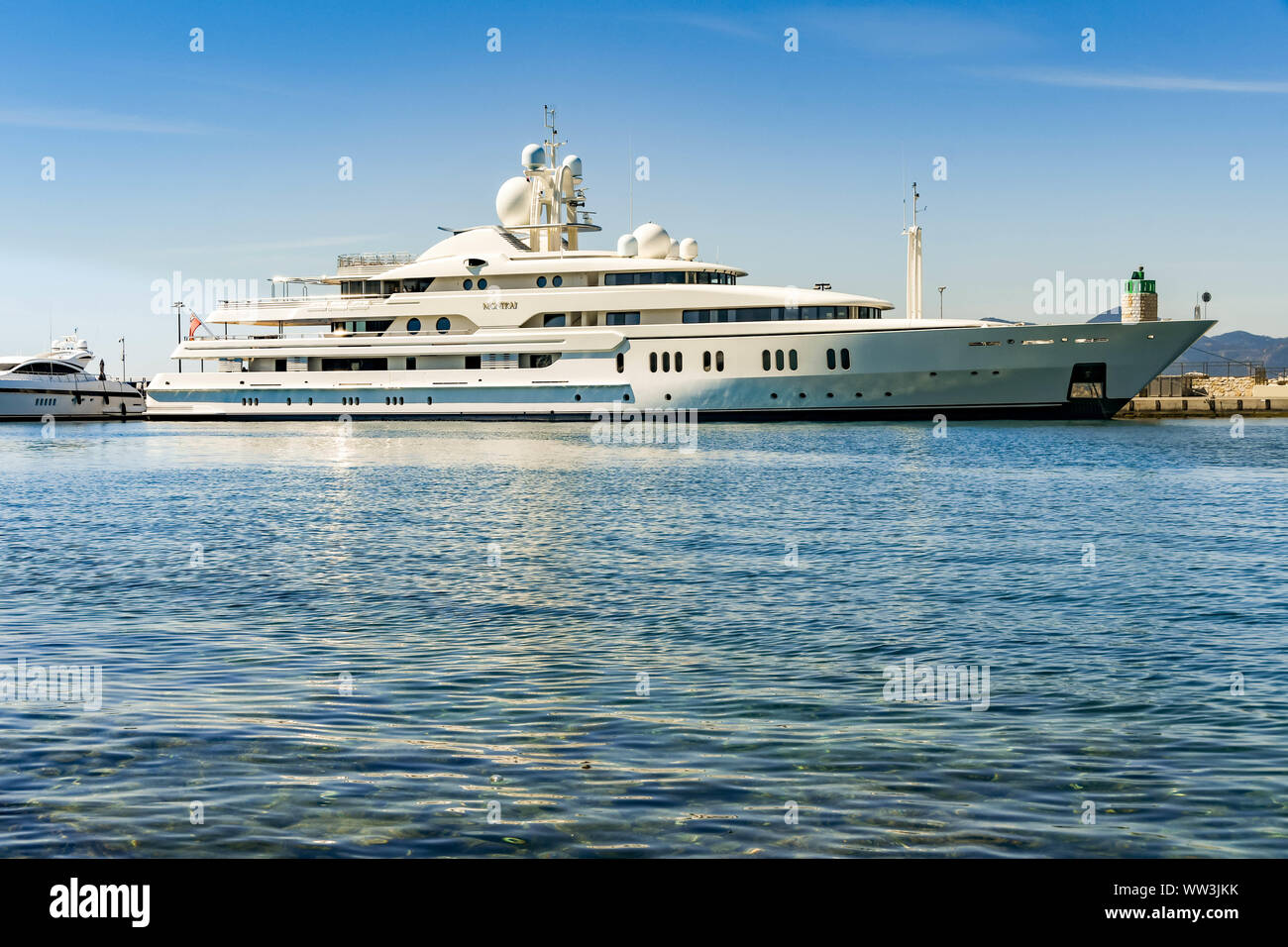 CANNES, FRANCE - APRIL 2019: The superyacht Montkaj berthed in the Port ...