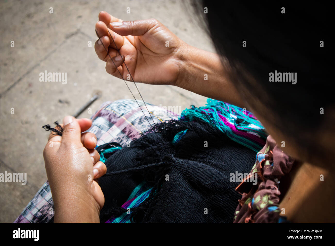 Mayan Woman Working on Textiles in Guatemala Stock Photo - Alamy