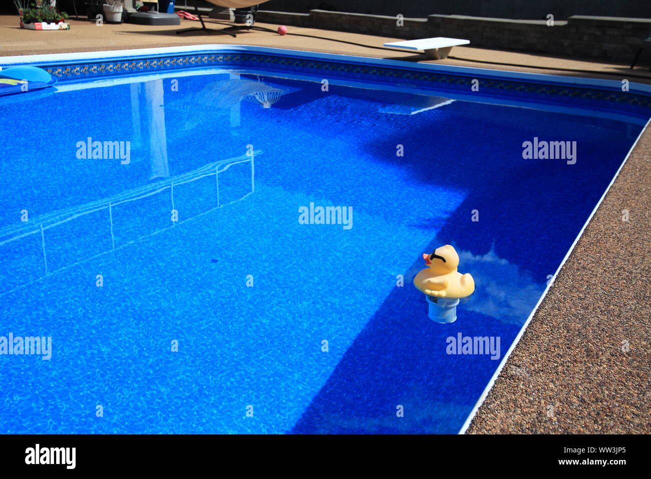 Empty private pool with toys from the last visitors Stock Photo - Alamy
