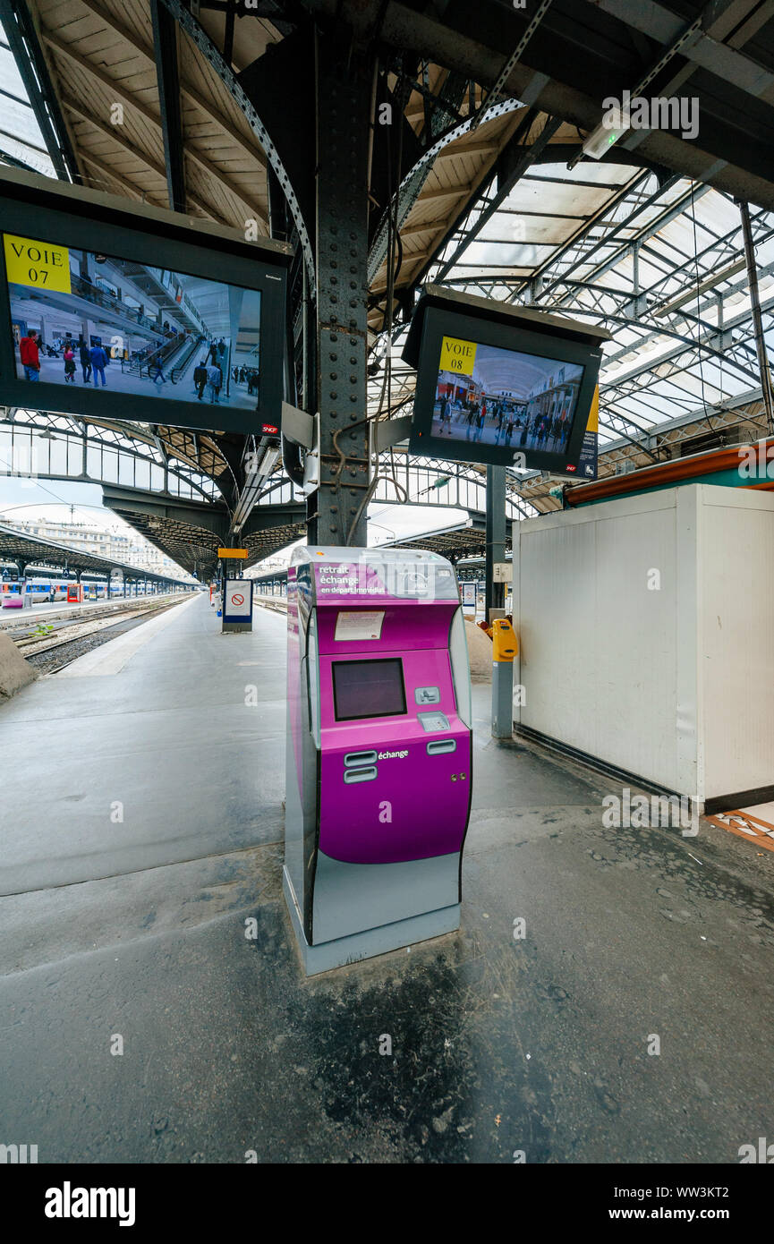 Paris, France - Jul 14, 2011: Ticket vending machine with empty ...