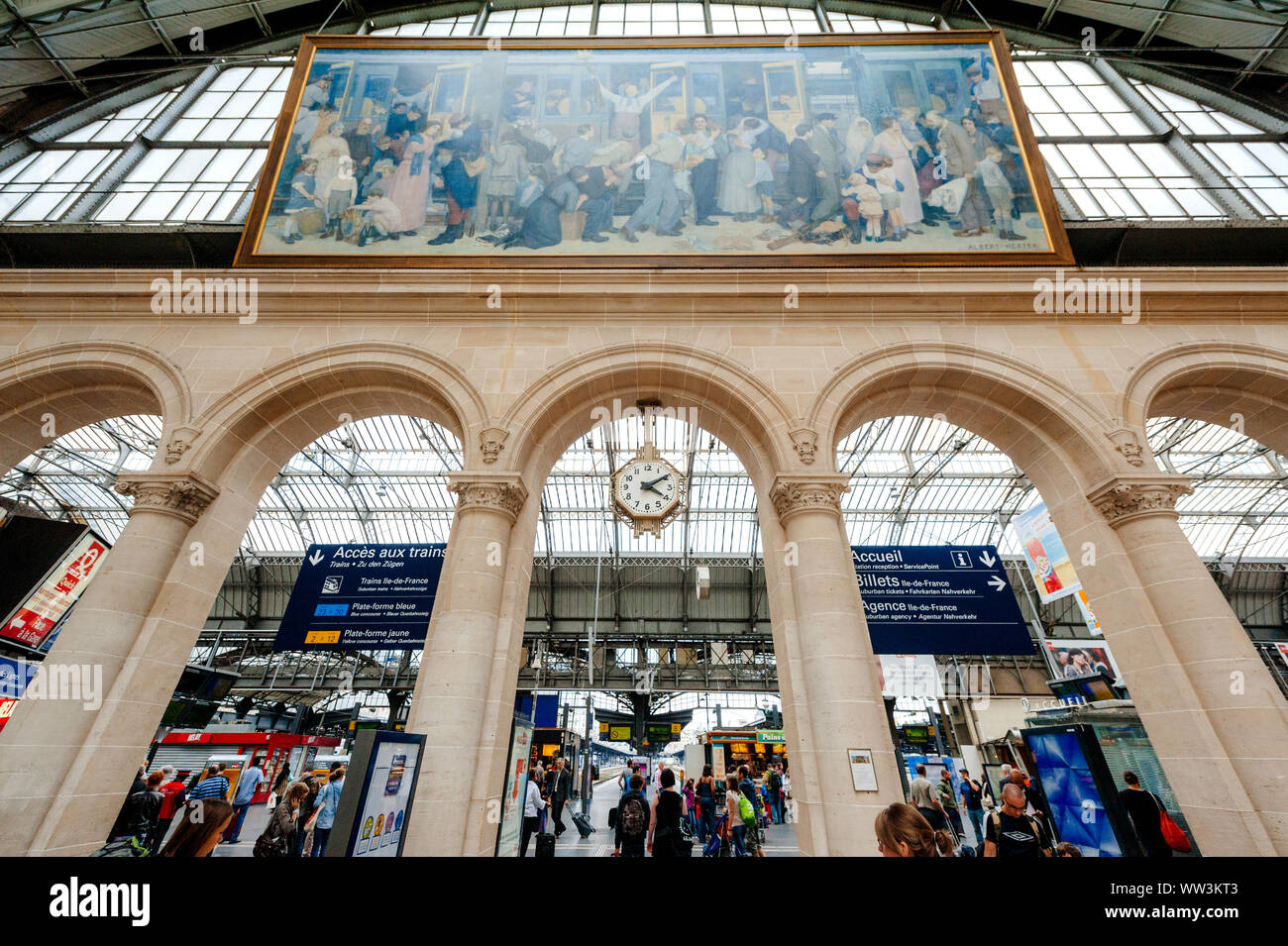Paris, France - Jul 14, 2011: Wide angle interior of icons Gare de l ...