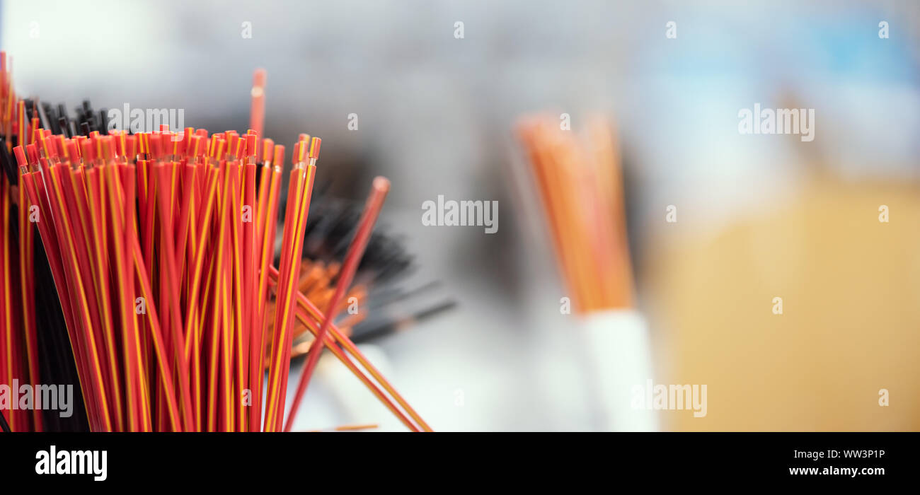 Bundle of copper cables with protect layer. Cables cut to established ...