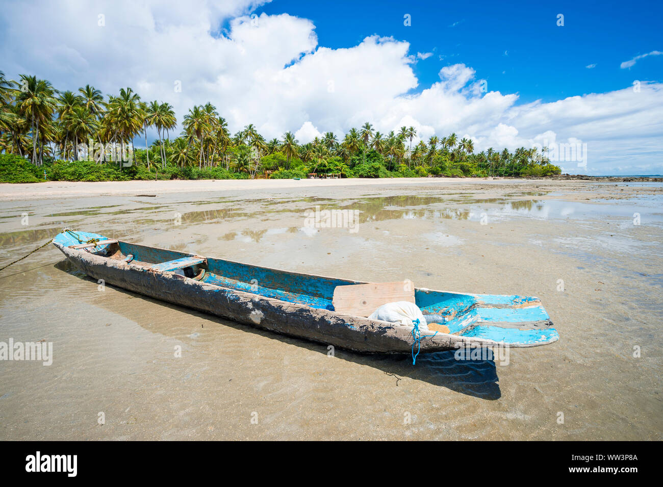 Scenic view of traditional Brazilian dugout canoe boat on a rustic ...
