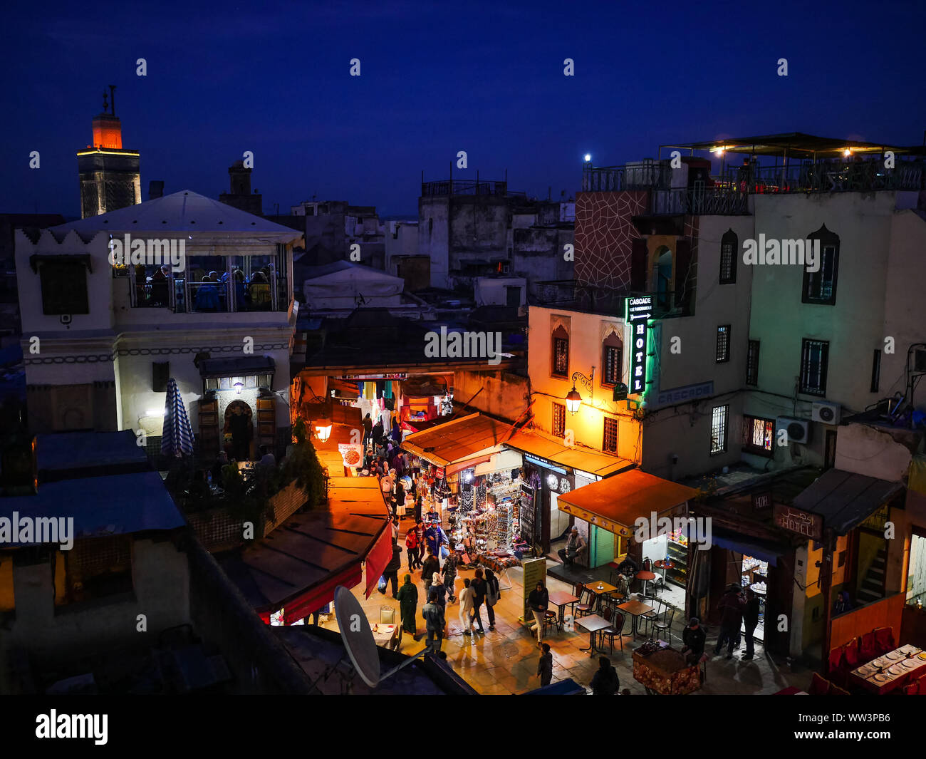 Morocco Fes Medina view on the arabic market at night Stock Photo - Alamy