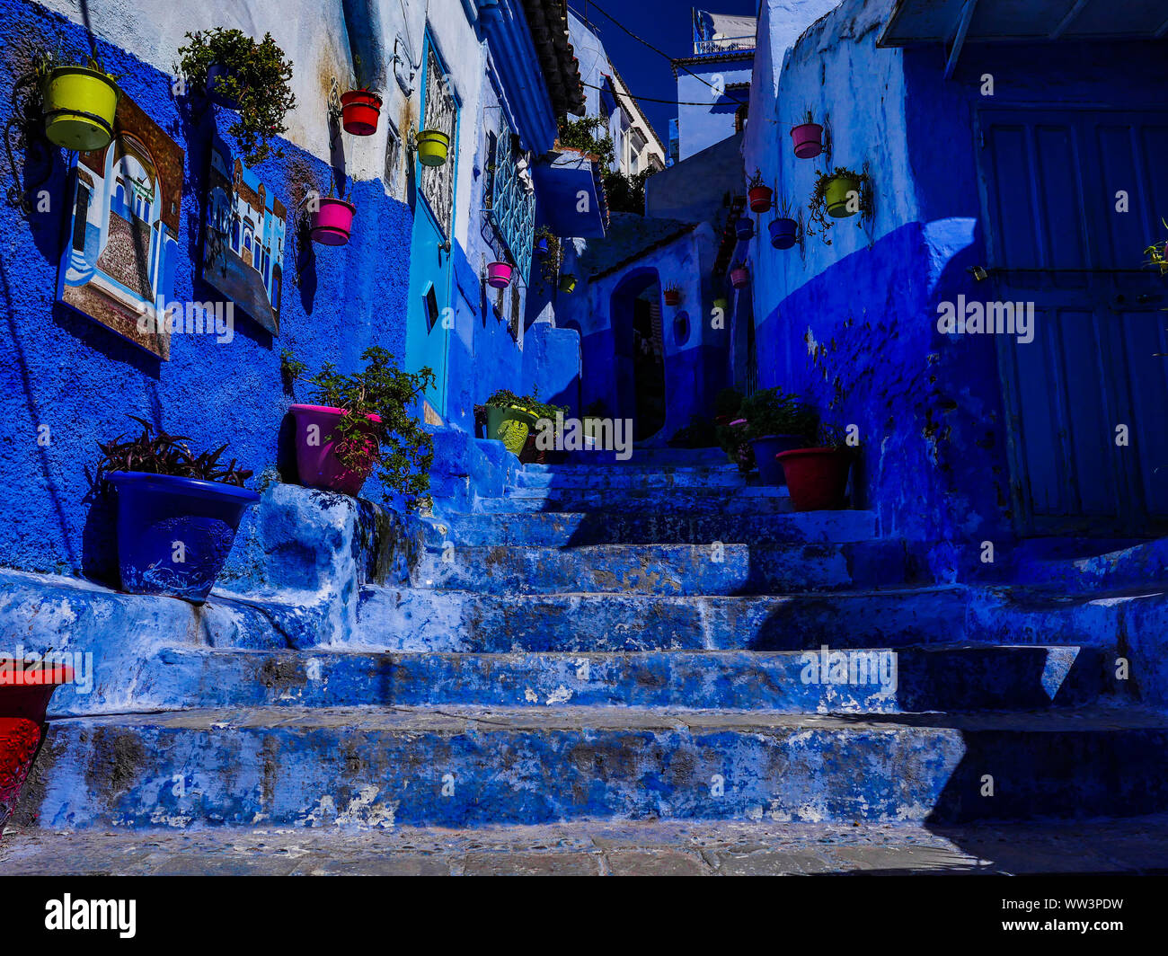 Morocco blue city chefchaouen street view Stock Photo - Alamy