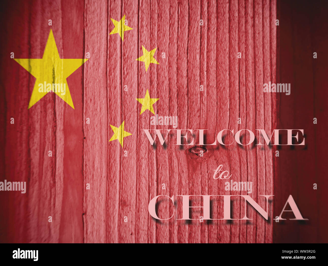 Flag of China. Welcome to China, background wood Stock Photo - Alamy