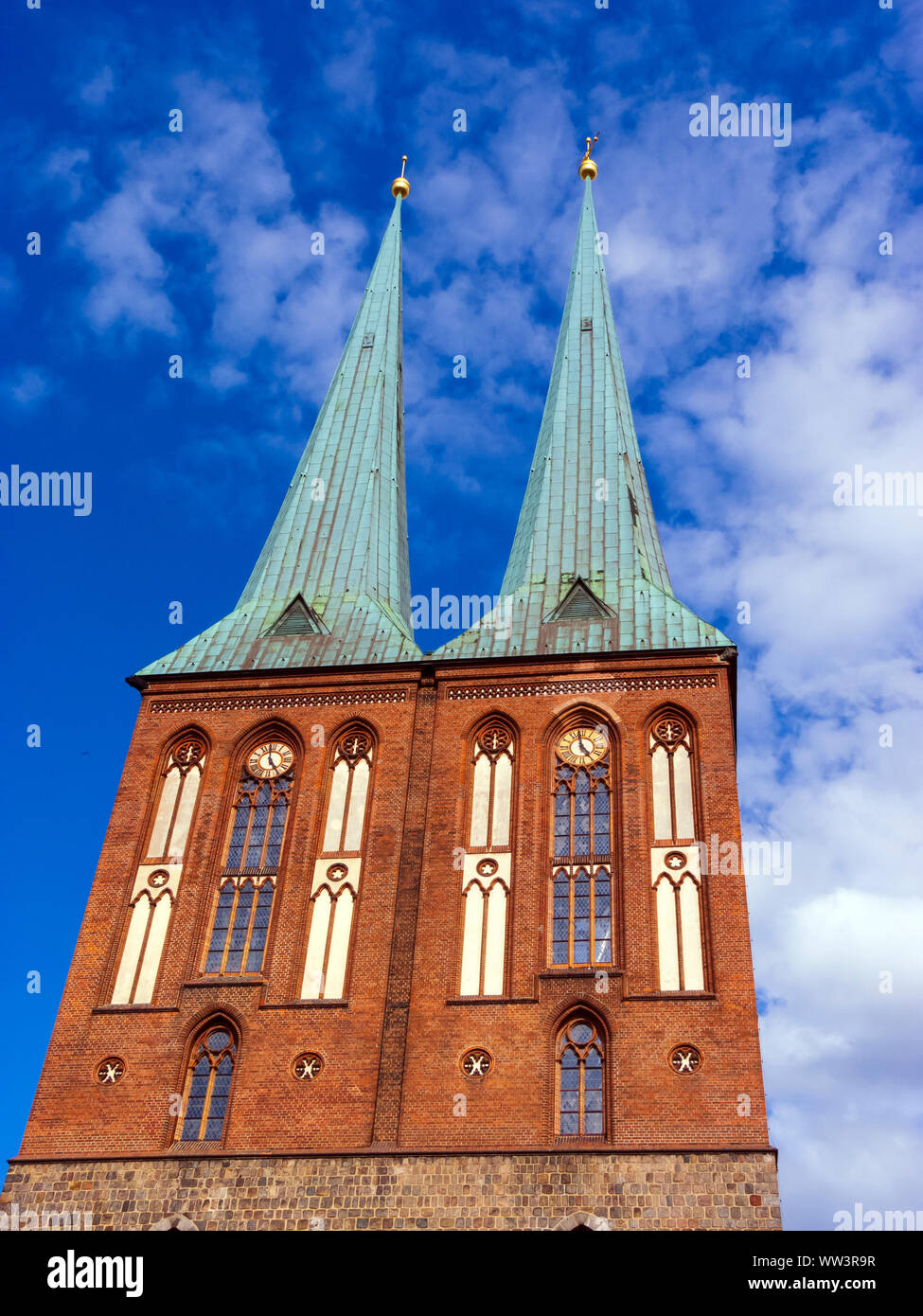 A view of the exterior of Nikolai Kirche, also known as St. Nicholas ...