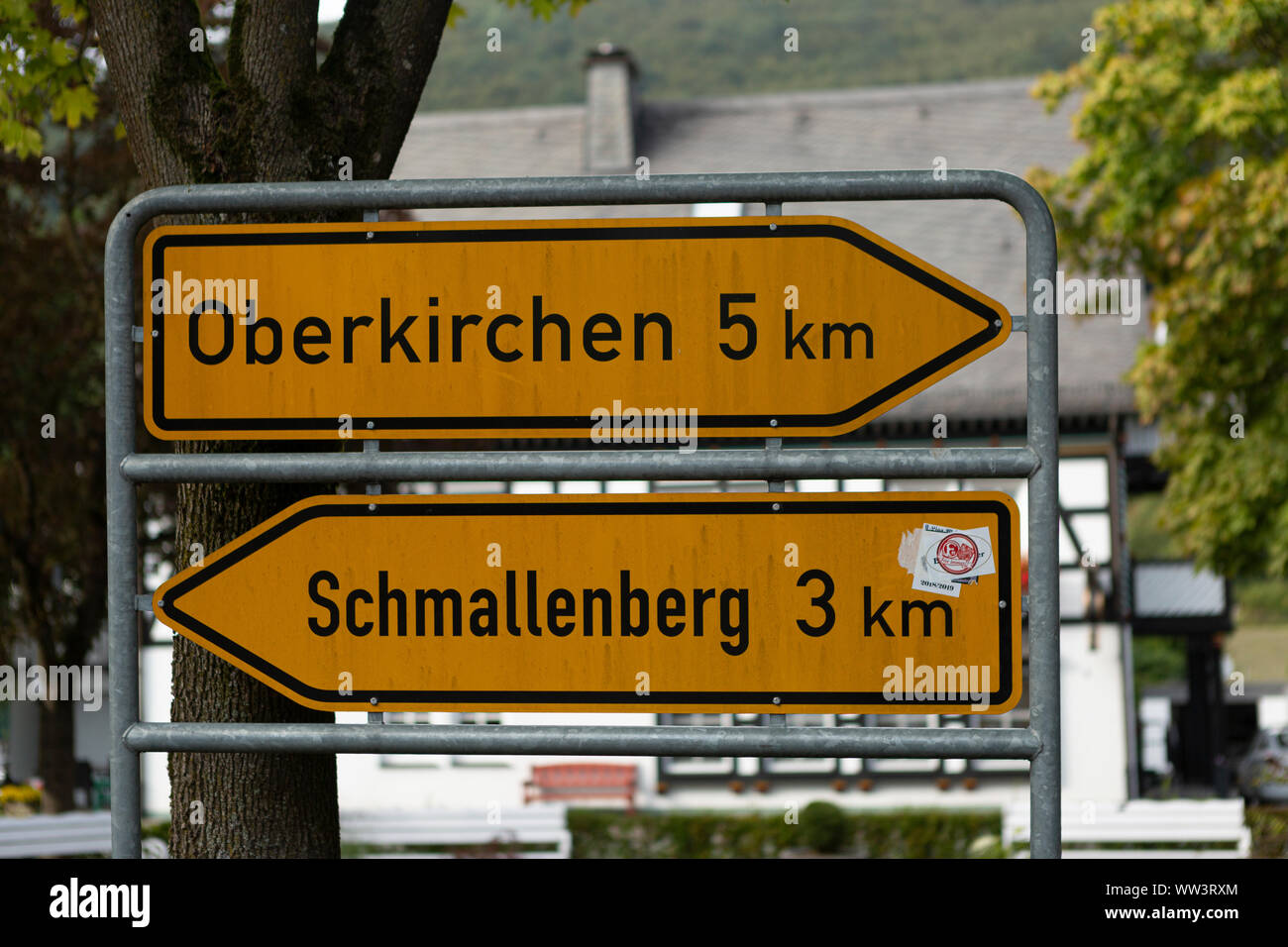 Traffic sign with directions and distance to other villages Stock Photo ...