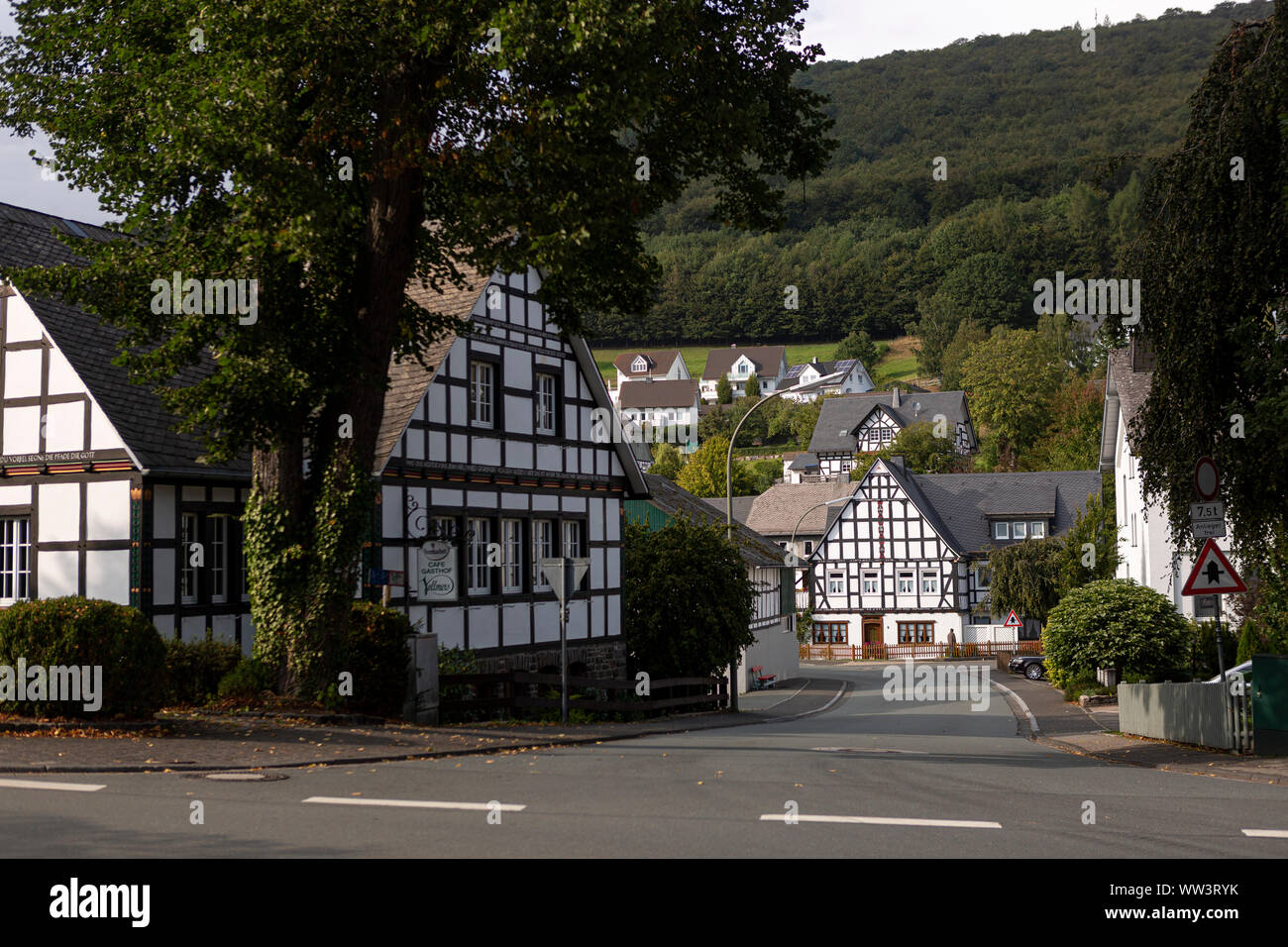 Village centre of Grafschaft with typical architecture of half-timbered ...