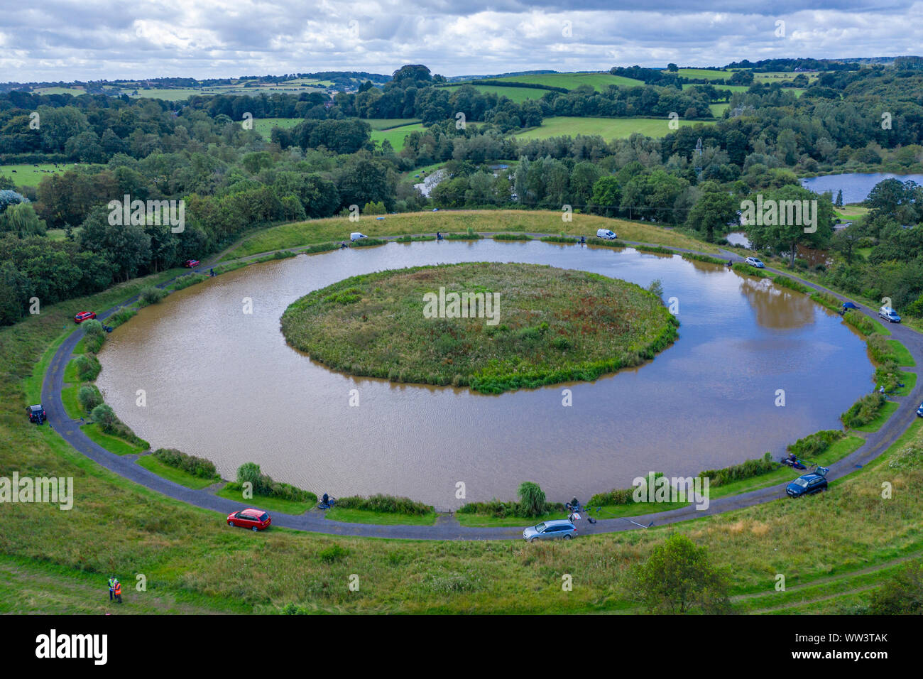 Commercial fishery pool in doughnut shape. Aerial view Stock Photo - Alamy