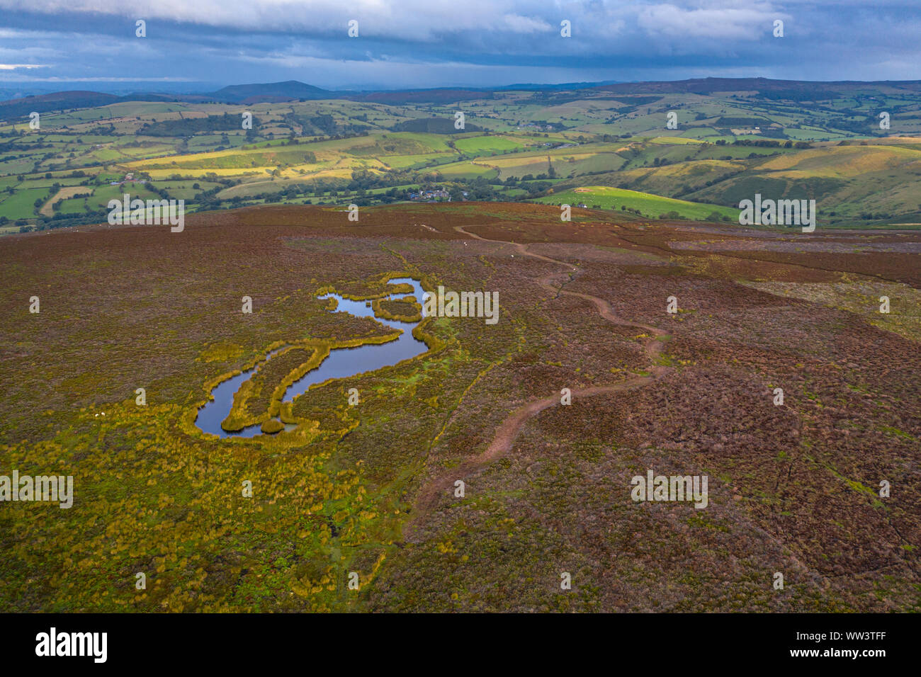 Aerial view over Long Mynd valley at bright summer day Stock Photo - Alamy