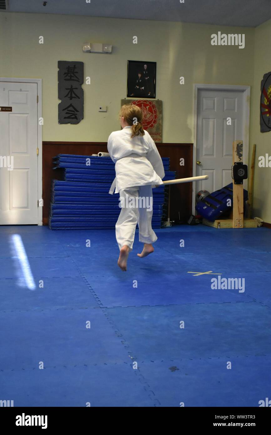 This action photo is of my daughter in her Karate class. Karate is a ...