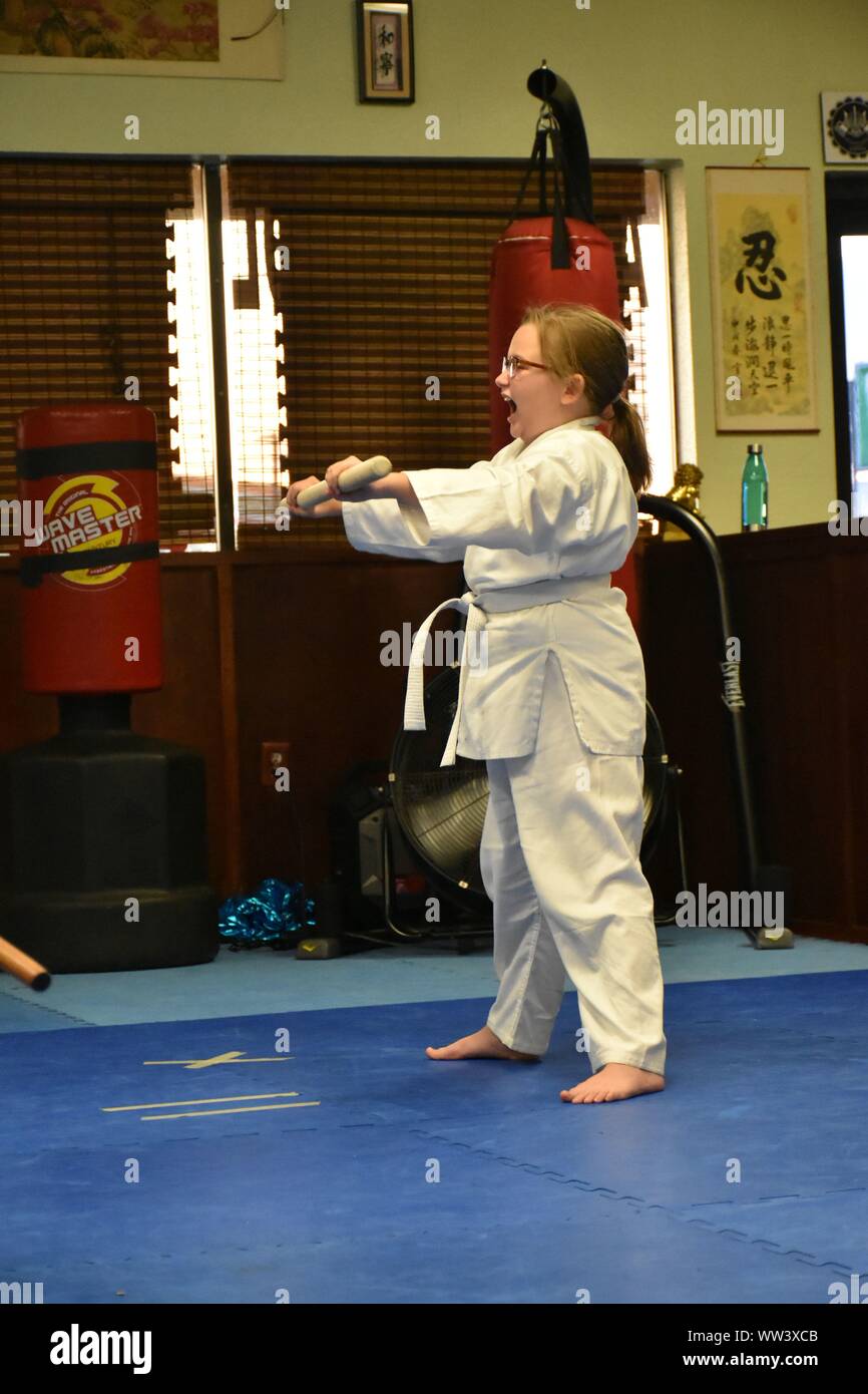 This action photo is of my daughter in her Karate class. Karate is a ...