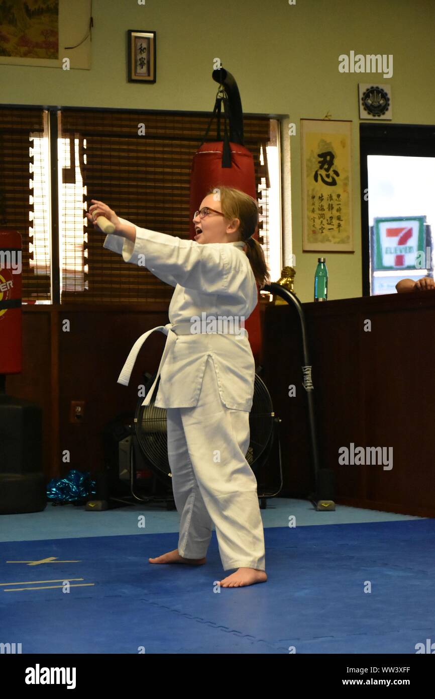 This action photo is of my daughter in her Karate class. Karate is a ...