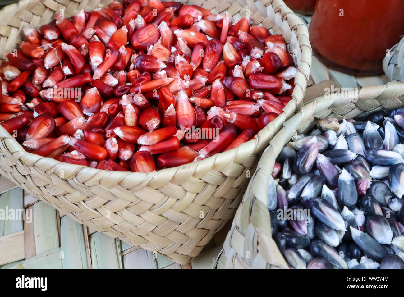 Blue and Red Corn Kernels in Baskets in Mexico City Stock Photo - Alamy