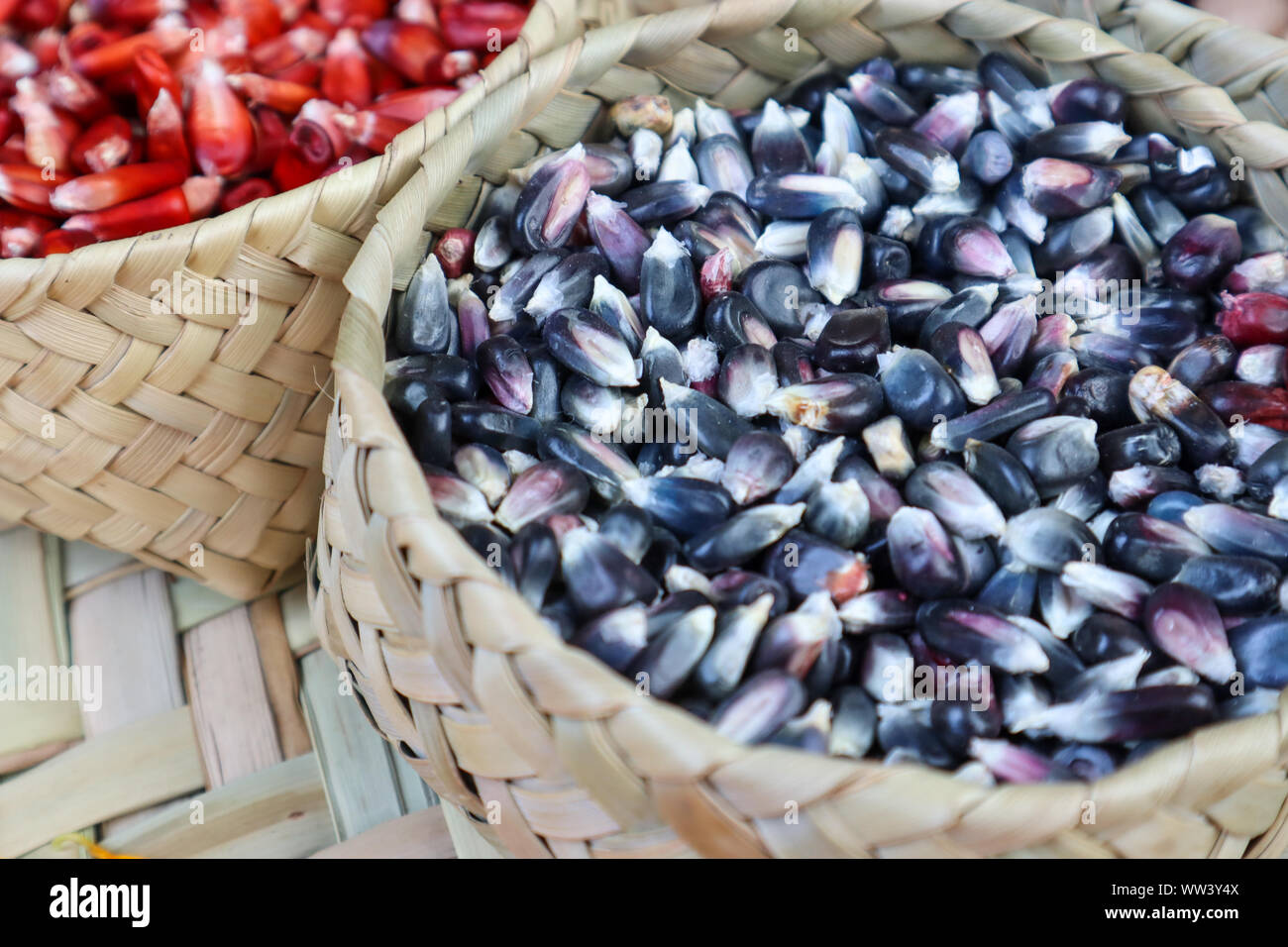 Blue and Red Corn Kernels in Baskets in Mexico City Stock Photo - Alamy